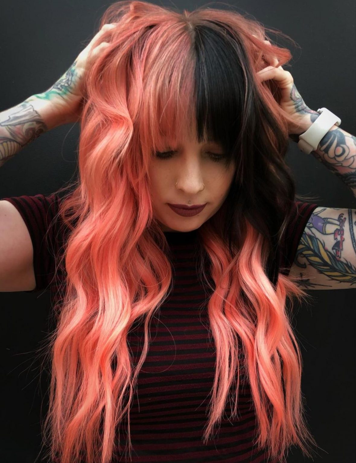 35 Perfect two-color hair dye ideas and peekaboo highlight - Fashionsum